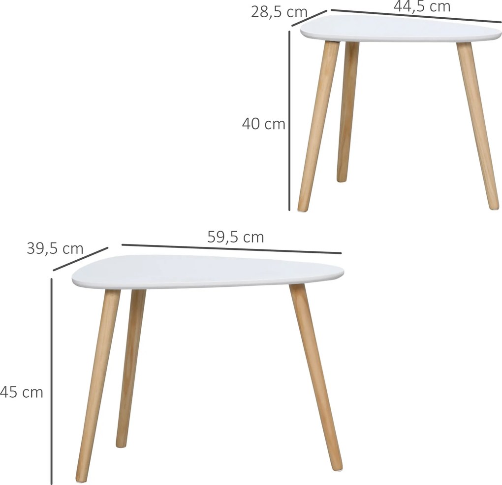 HOMCOM Sada 2 vedlejších stolků se dřevěnýma nohama, skládací konferenční stolky do obývacího pokoje, ložnice a kanceláře 59,5x39,5x45 cm a 44,5x28,5…