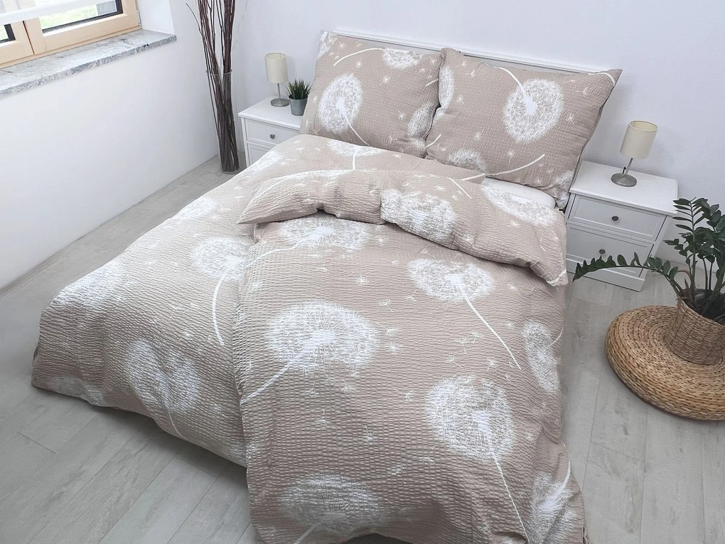 Písecké lůžkoviny Krepové povlečení Pampelišky béžové 200x200 Zapínání: knoflík, Velikost polštáře: 70x90