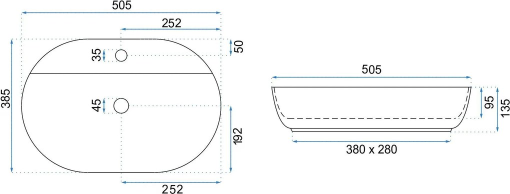 Rea Aura 51, oválné umyvadlo na desku, 505x385x135mm, imitace kamene, REA-U3227