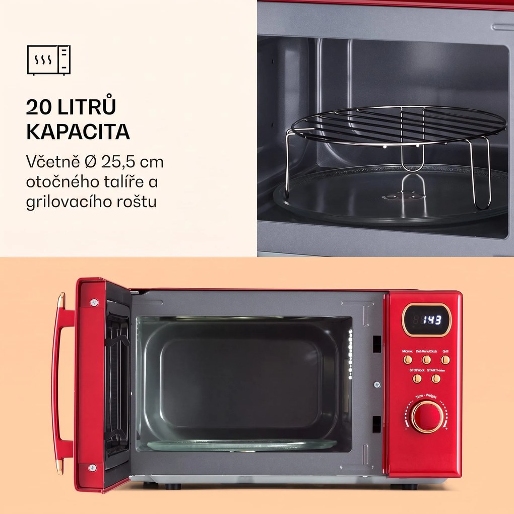 Klarstein Julieta, mikrovlnná trouba s grilem, 20 l, 700/800 W, Ø 25,5 cm, 8 programů