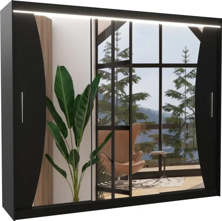 Posuvná skříň se zrcadlem a LED osvětlením DIEGO 250 černá