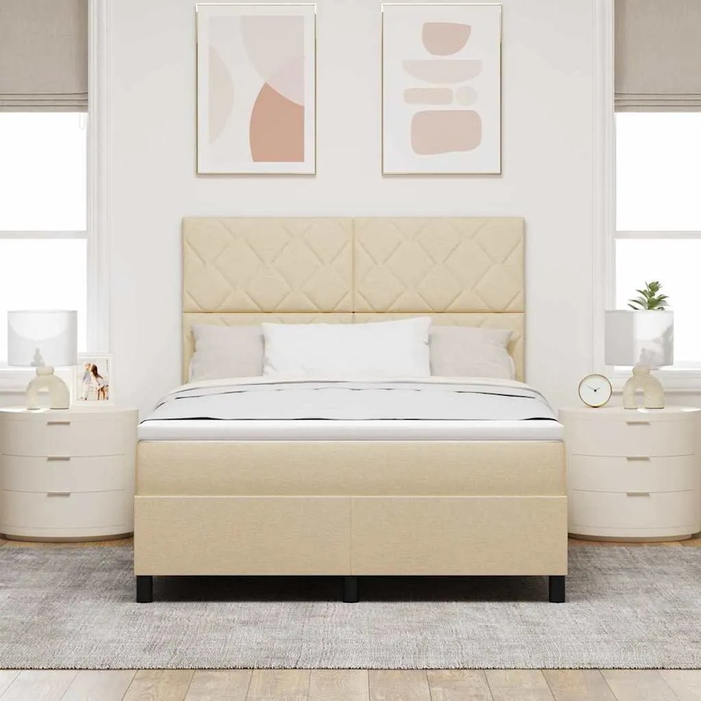 Postel s boxspringem s čelo Krémová 160 x 200 cm textil 3339481