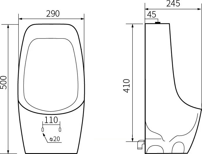 Mexen Carter, závěsný pisoár 50x29x24, 5 cm, bílá, 37045000