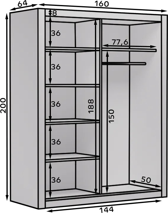 ADRK Furniture Posuvná skříň MORELL 160 ADRK-SW-MLL-160-A