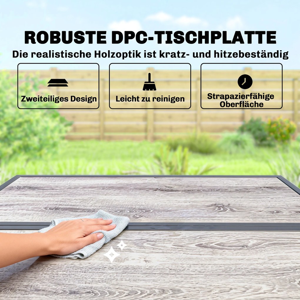 Outsunny Polyratanový zahradní nábytek 5dílná sedací souprava Úspora místa Stůl se 4 židlemi Stolní deska DPC Polštáře Šedá barva