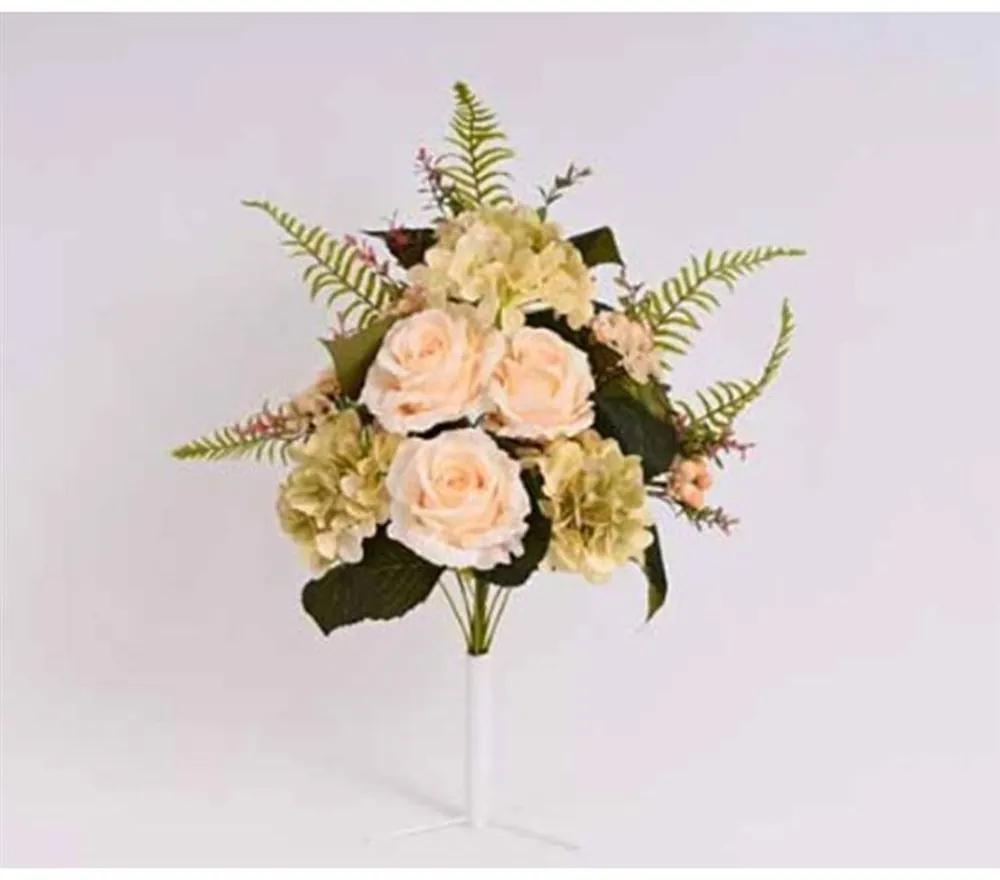 kytice růží, hortenzie horizontální 60 cm, KRÉMOVÁ - 60 cm
