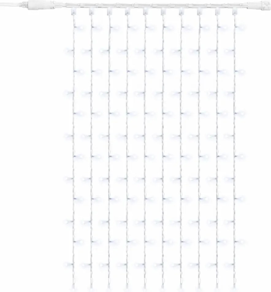 Easy Fix LED světelný závěs venkovní, 100 × 150 cm, ledově bílá, 150 diod, bílý kabel, IP67, prodlužovací
