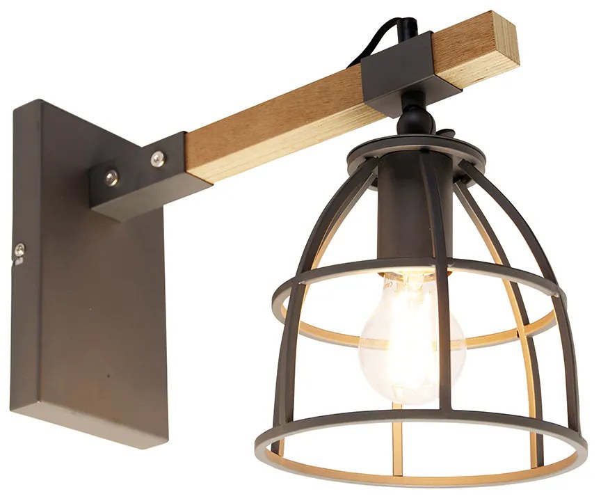 Chytrá nástěnná lampa tmavě šedá se dřevem, nastavitelná, vč. WiFi A60 - Arthur