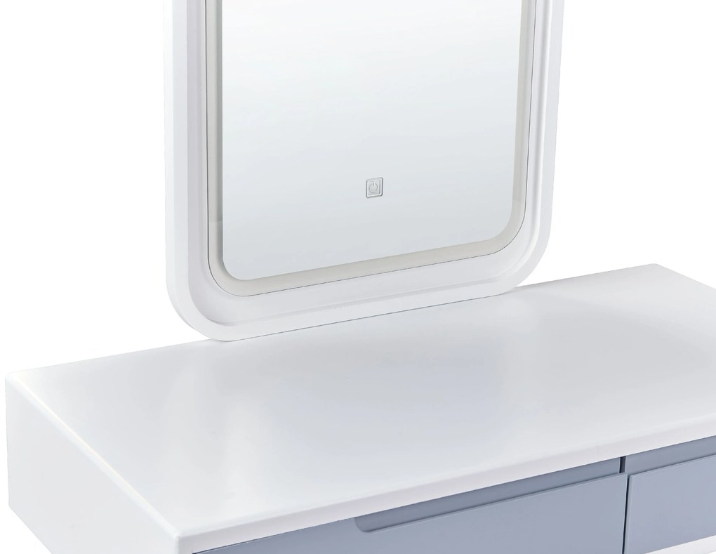 Toaletní stolek se zásuvkou a LED zrcadlem bílý/šedý DIEPPE Beliani