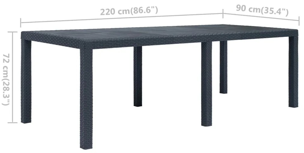 vidaXL Marketos Zahradní stůl antracitový 220x90x72 cm plastový ratanový vzhled