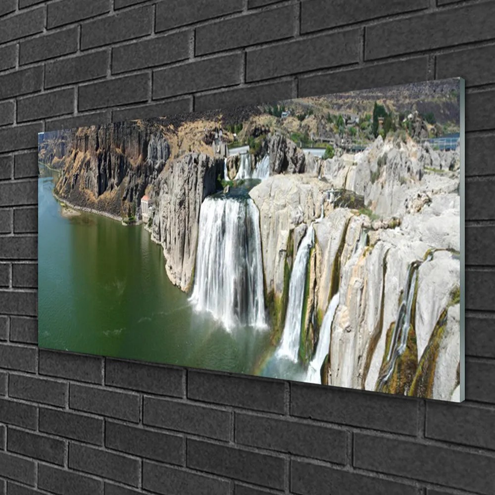 Obraz na skle Vodopád Jezero Krajina 120x60 cm