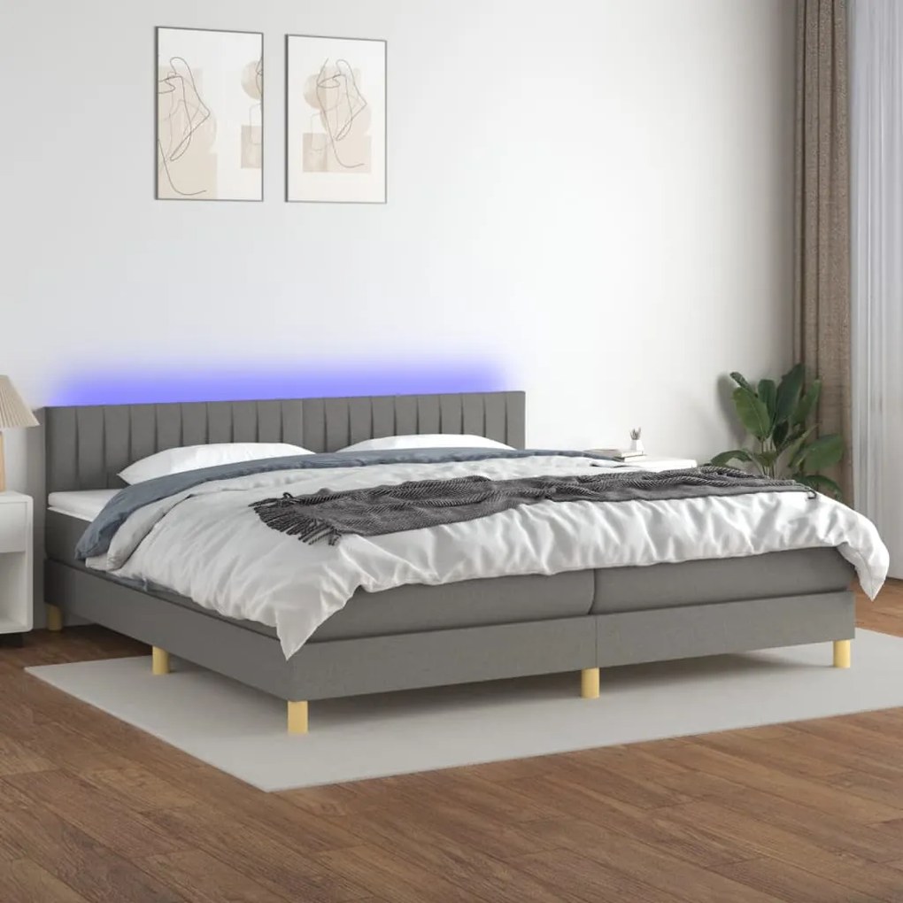 Box spring postel s matrací a LED tmavě šedá 200x200 cm textil 3133902