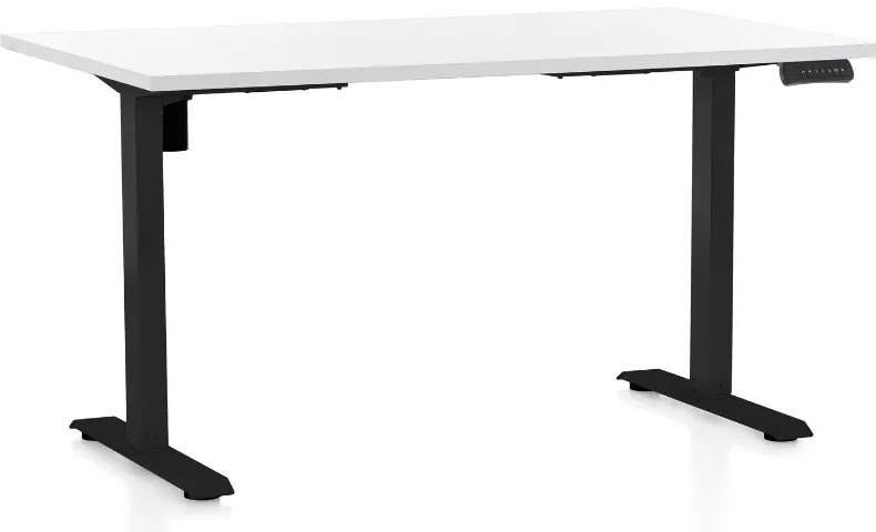 Výškově nastavitelný stůl OfficeTech B, 120 x 80 cm, černá podnož, bílá