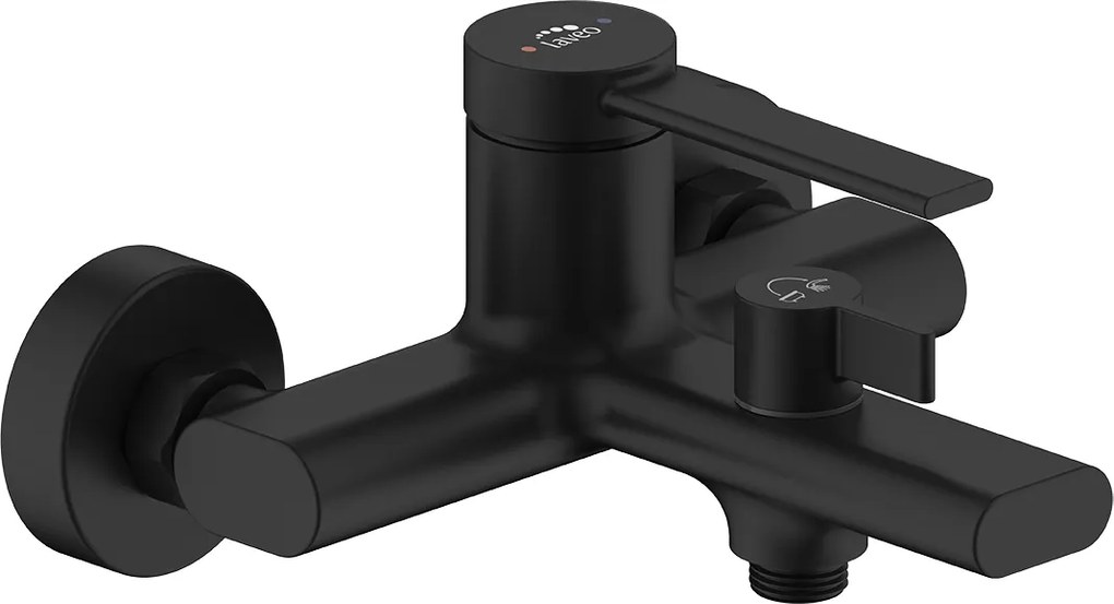 Laveo Pinar, nástěnná vanová baterie bez sprchové soupravy 150mm, černá matná, LAV-BAW_710D