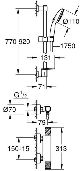 GROHE 34853001-Termostat. sprchová baterie PRECISION FEEL + souprava 90 cm chrom