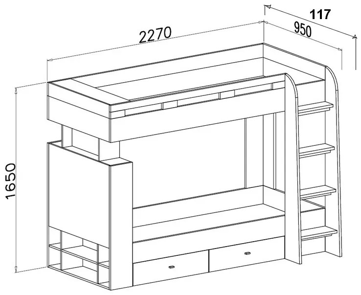 Dvoupatrová postel se zásuvkami Tablo 90x200 cm, šedá/enigma