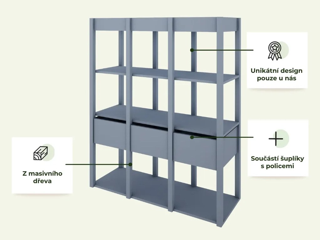 Úložný regál s policemi a šuplíky TWEENS nebesky modrý