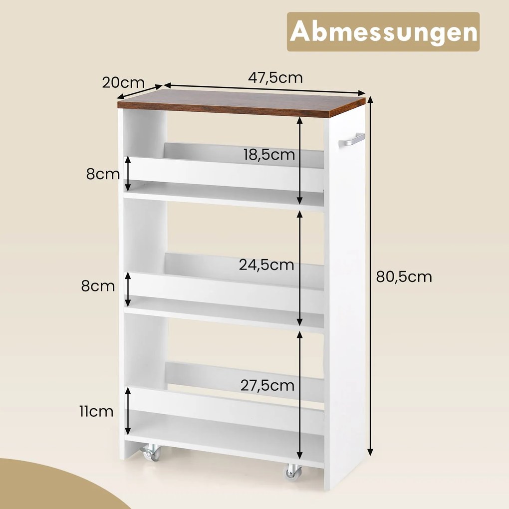 Costway 20 cm široký vozík do výklenku na kolečkách, 4 patra, úzký