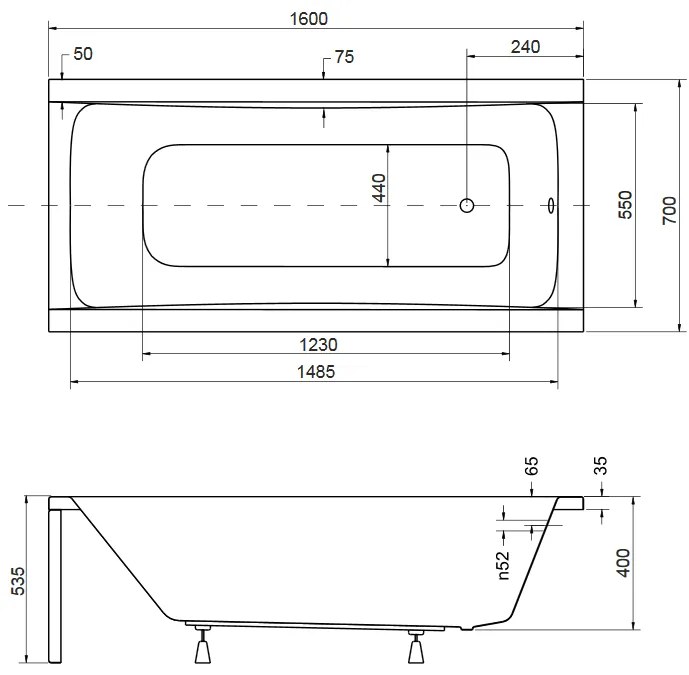 NIKIDO - B Akrylátová vana OPTIMA 140x70, 150x70, 160x70, 170x70 Velikost: 150x70