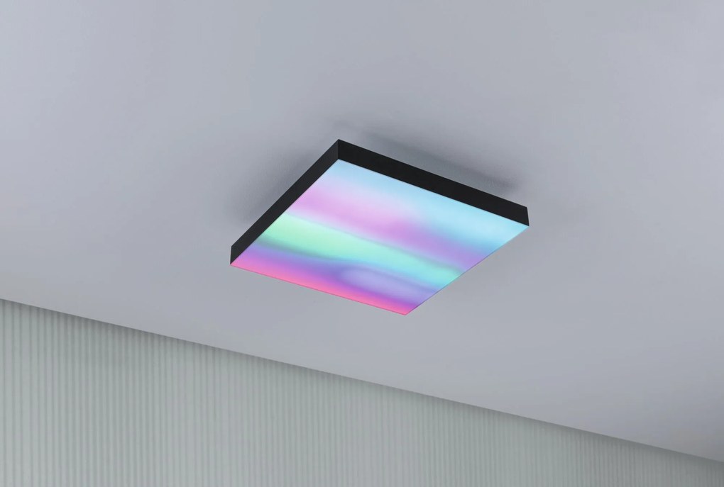 Paulmann 79907 Velora, černý subtilní stropní LED panel Rainbow dynamic RGBW, 13,2W LED 3000-6500K, 29x29cm, dálkové ovládání