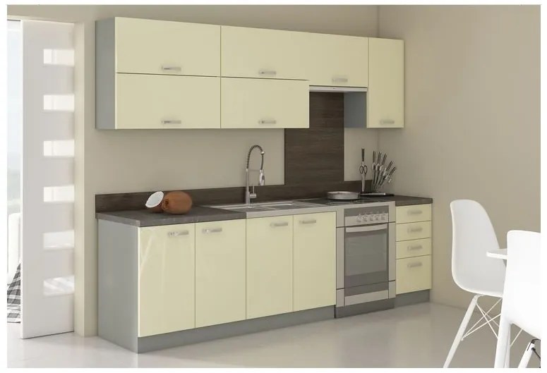 Nábytek Elegance Kuchyňská linka KAMELIA 120/180 cm = Dolní skříňky: 80cm dřezová, 40cm zásuvková, Horní skříňky: 80cm plná, 40cm, 60cm digestořová