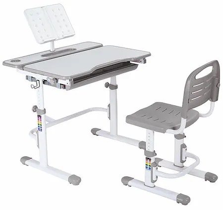 Dětský rostoucí set BENTO bílo-šedý + LED lampa + držák knih