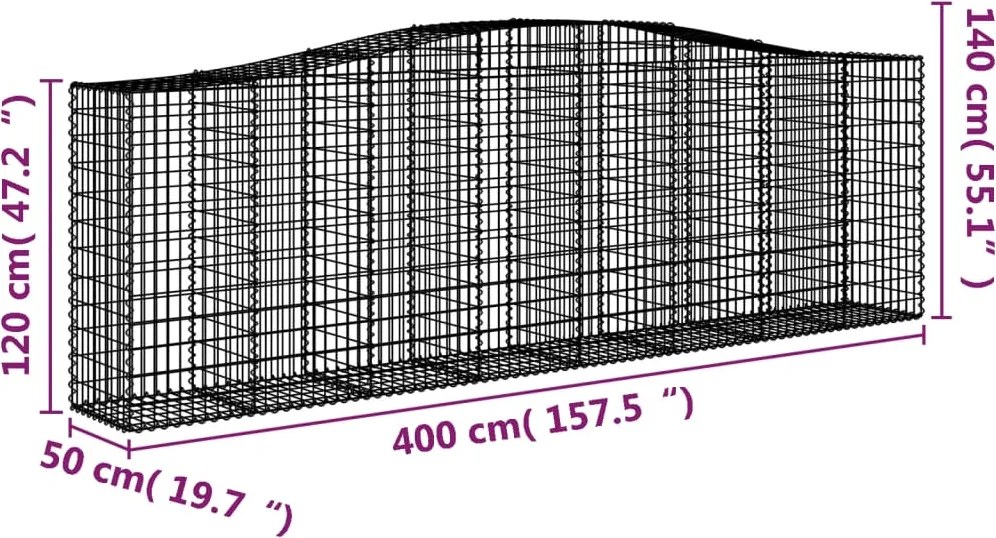 Klenuté gabionové koše 2 ks 400x50x120/140cm pozinkované železo 3145969