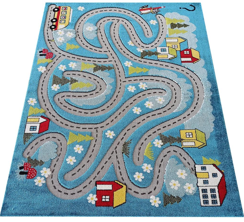 Dětský kusový koberec Uličky Color Kids 02 Cesta Domy modrý Rozměr: 200x290 cm