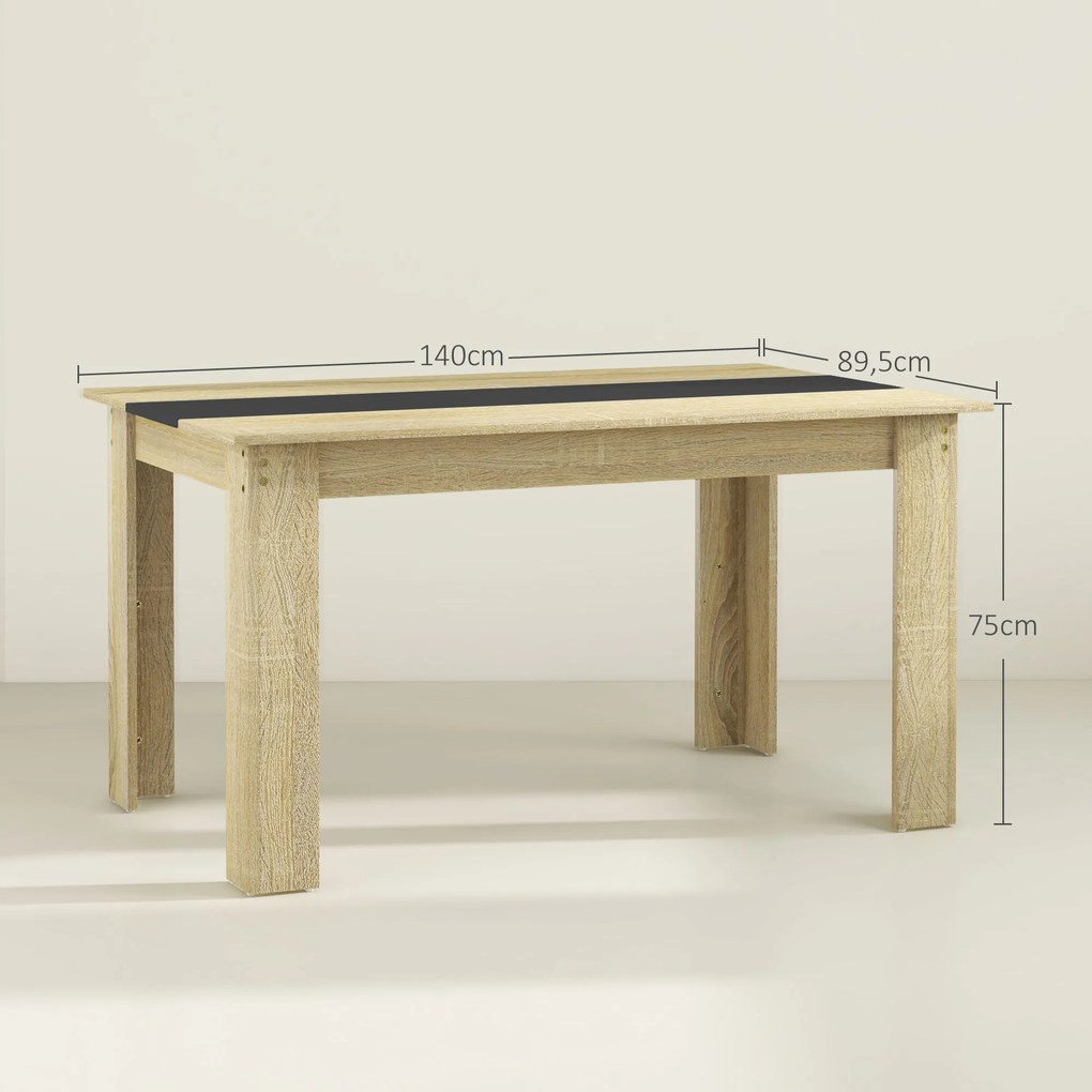 Jídelní stůl HOMCOM pro 6 osob, severský styl v přírodním dřevě a černé barvě, 140D x 90Š x 75V cm