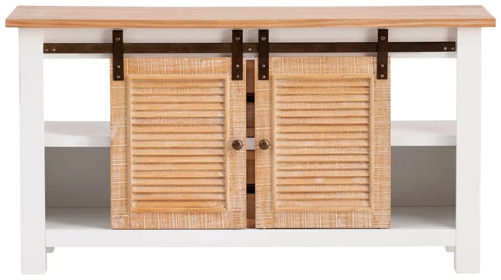 furniture-nabytek.cz - Masivní skříňka pod umyvadlo Caprino z borovice a MDF, lakovaná, bílá a hnědá – 140×45×75 cm