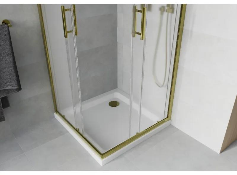 Mexen Rio čtvercový sprchový kout 90 x 90 cm, Vzor jinovatky, Zlatá + sprchová vanička Flat, Bílá - 860-090-090-50-30-4010G
