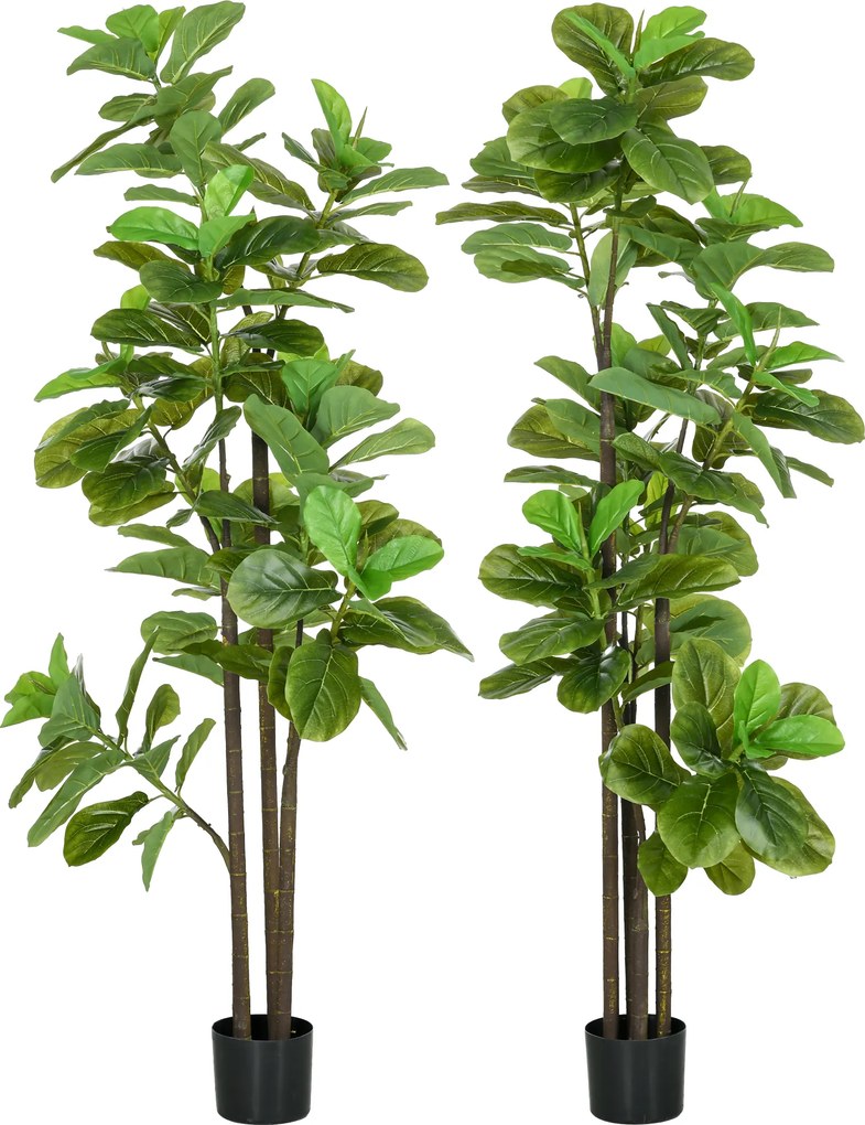 HOMCOM Sada 2 Umělých Rostlin Ficus Lyrata 180cm Vysoké s Květináčem, Velký Umělý Strom pro Dekoraci