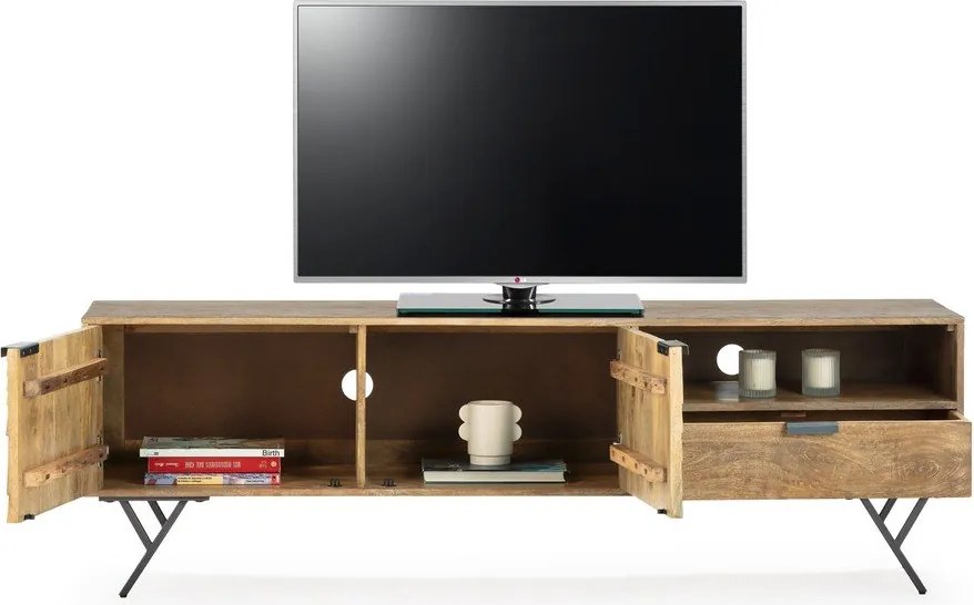 TV stolek z mangového dřeva v přírodní barvě 175x55x40 cm Priya – MOME