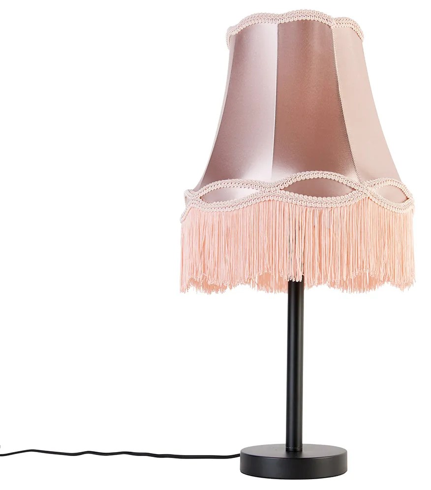 Klasická stolní lampa černá s babičkovským stínidlem růžová 30 cm - Simplo
