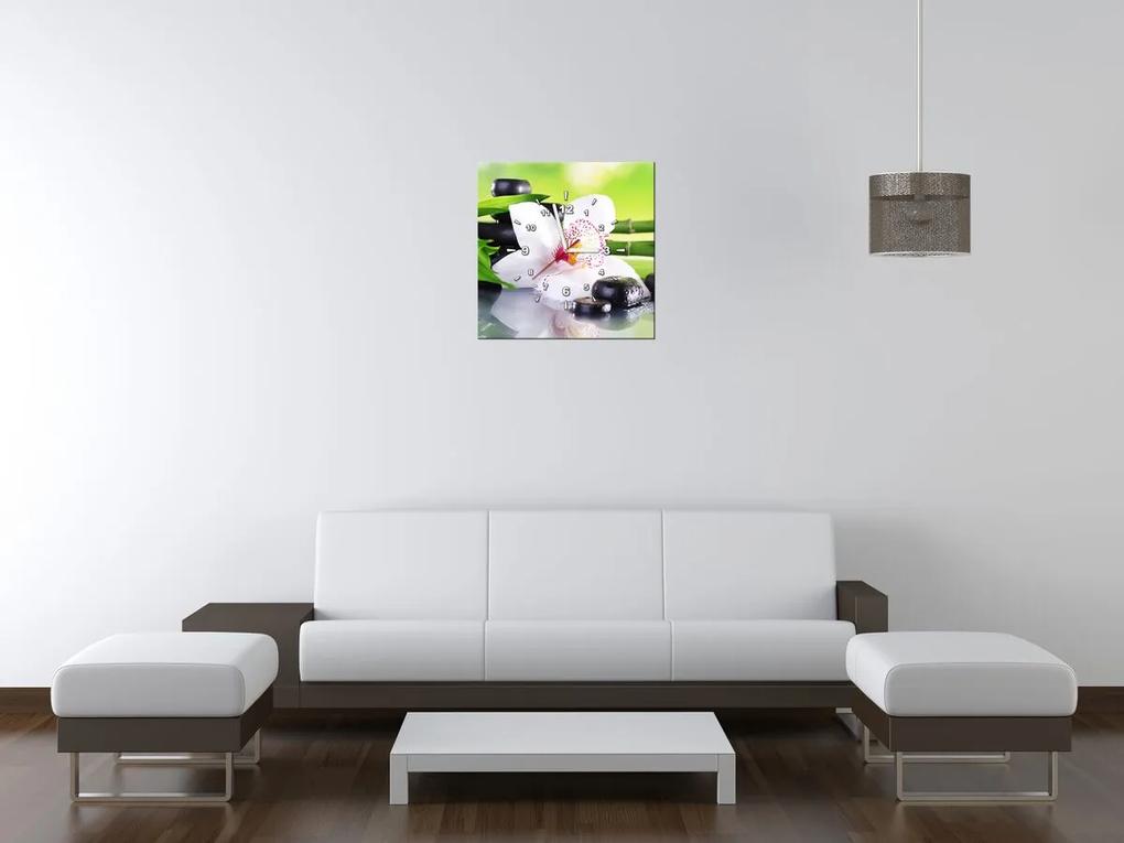 Gario Obraz s hodinami Bílá orchidej a kameny Rozměry: 100 x 40 cm
