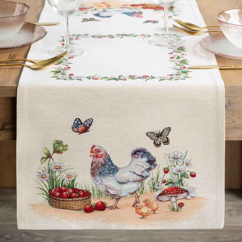 GOBELÍNOVÝ BĚHOUN NA STŮL FOWL 40X100 CM VZOROVANÁ