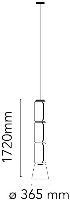 Flos Noctambule S3 Low Cylinder and Cone, závěsné svítidlo ze skla, 4x9W + 1x18W LED 2700K, výška 172cm