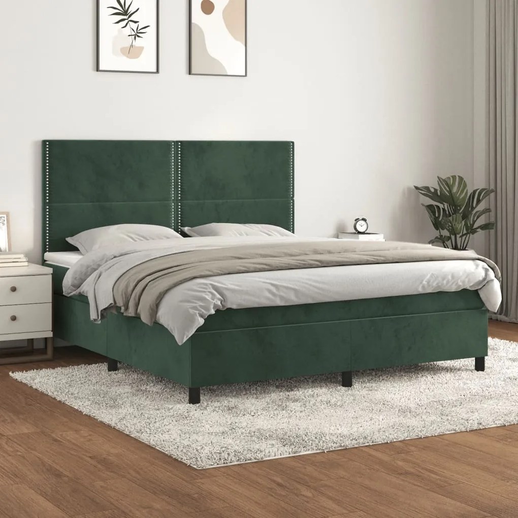Box spring postel s matrací tmavě zelená 180x200 cm samet