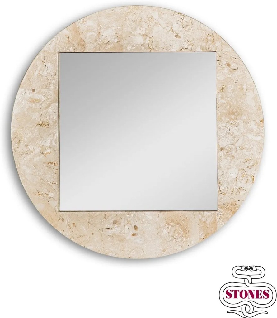 Stones Zrcadlo ROUND FOSSIL 47x47x3,5cm,krémové