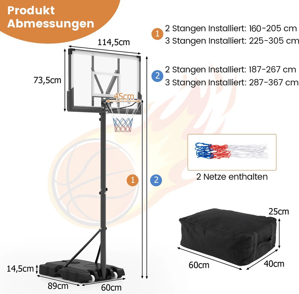 Costway Outdoorový basketbalový koš se stojanem a zátěžovou taškou