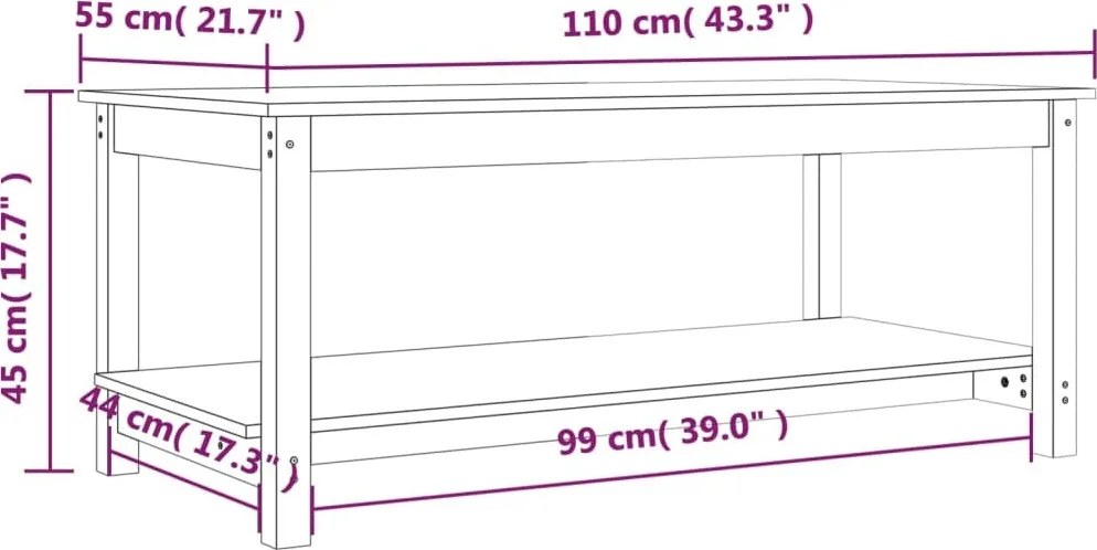 vidaXL Konferenční stolek 110 x 55 x 45 cm masivní borové dřevo [822273] Barva: Šedá