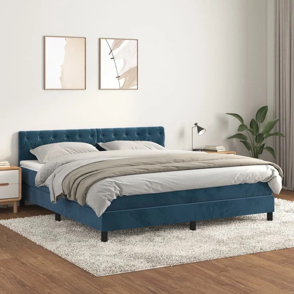Box spring postel s matrací tmavě modrá 160x200 cm samet 3141495