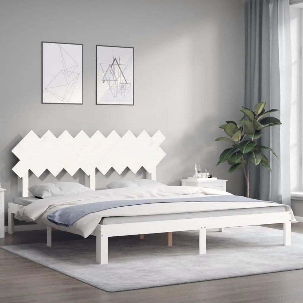 Rám postele s čelem bílý Super King Size masivní dřevo 3193742
