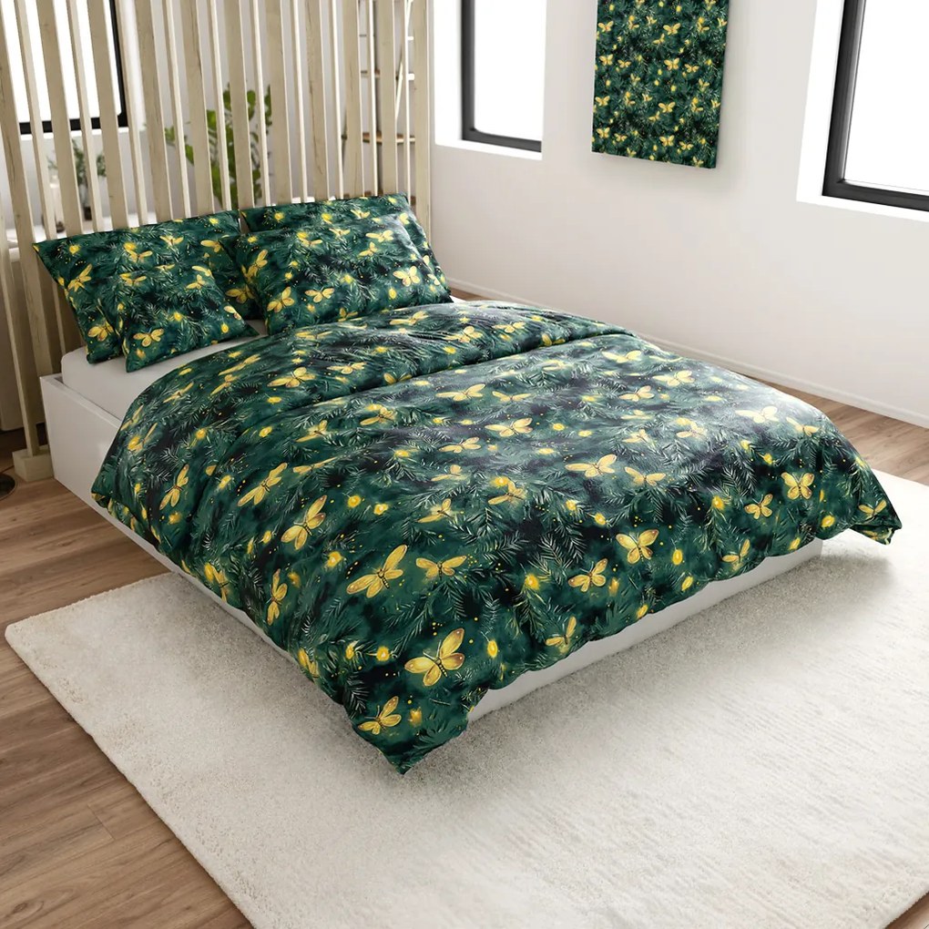 Mikroplyšové povlečení YELLOW BUTTERFLY tmavě zelené Rozměr povlečení: 2 ks 70 x 90 cm | 200 x 220 cm