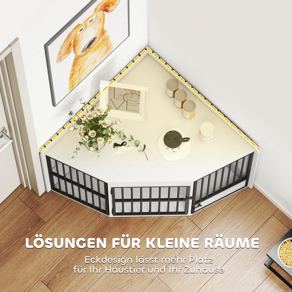 Přepravka pro psy, box pro malé a střední psy, box pro domácí mazlíčky, dvířka na krmení, MDF, kov, bílý