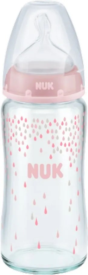 Skleněná kojenecká láhev NUK First Choice 240 ml růžová