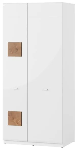 Bílá dvoudveřová šatní skříň Szynaka Meble Wood