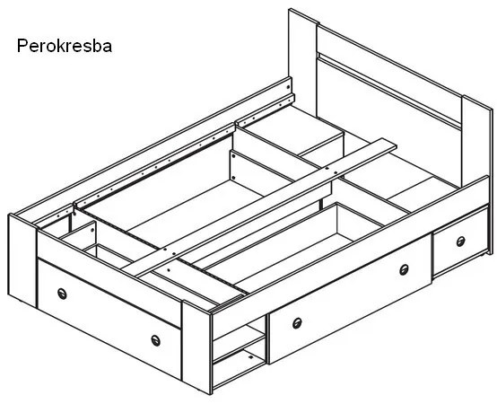 Postel s nočními stolky Stefan 140x200 cm, bílá/grafit