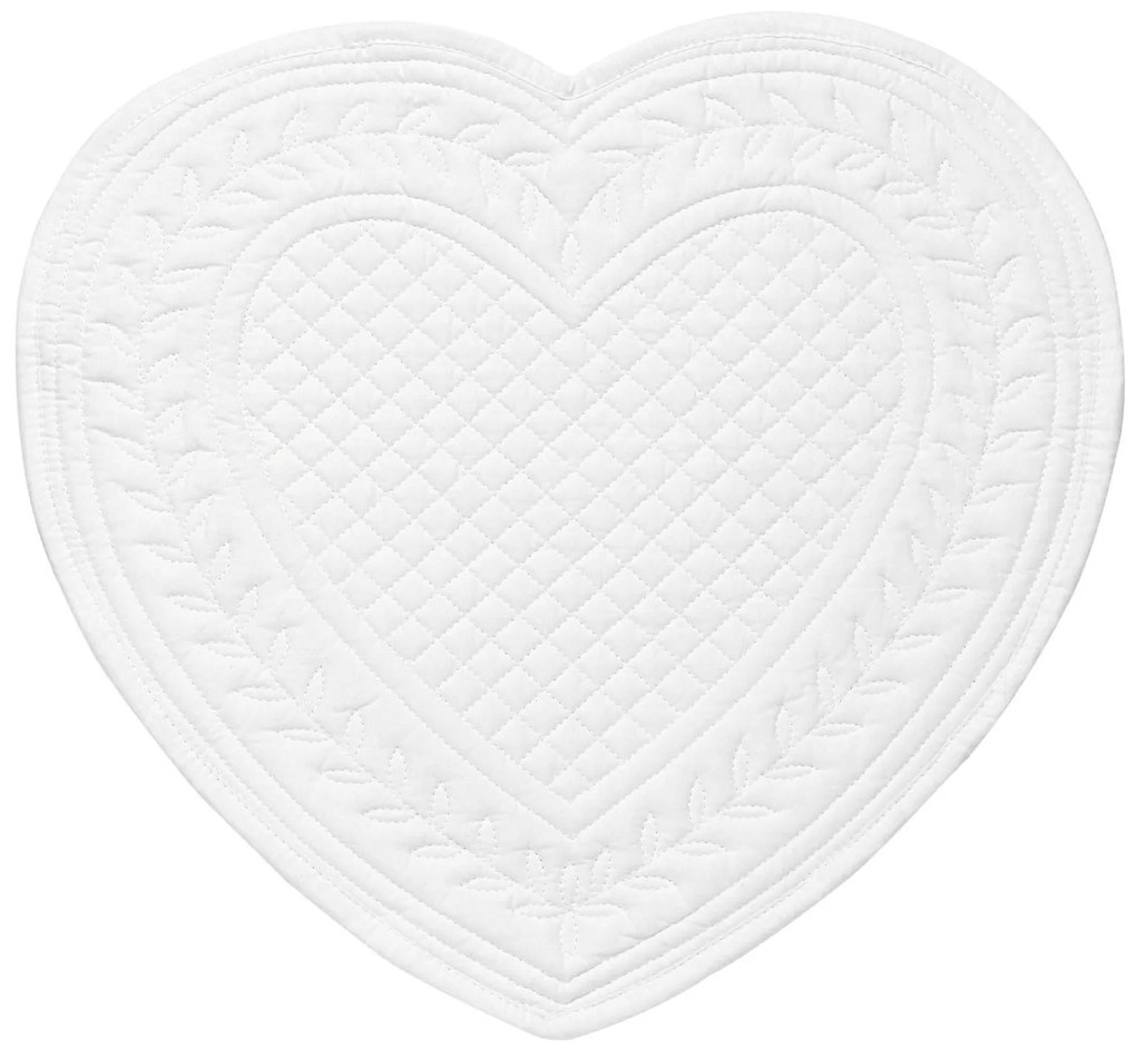 CÔTÉ TABLE Látkové prostírání srdce - bílé 30 cm, bílá barva, textil