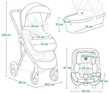 Lionelo - Kombinovaný kočárek 3v1 AMBER PLUS Grey Graphite